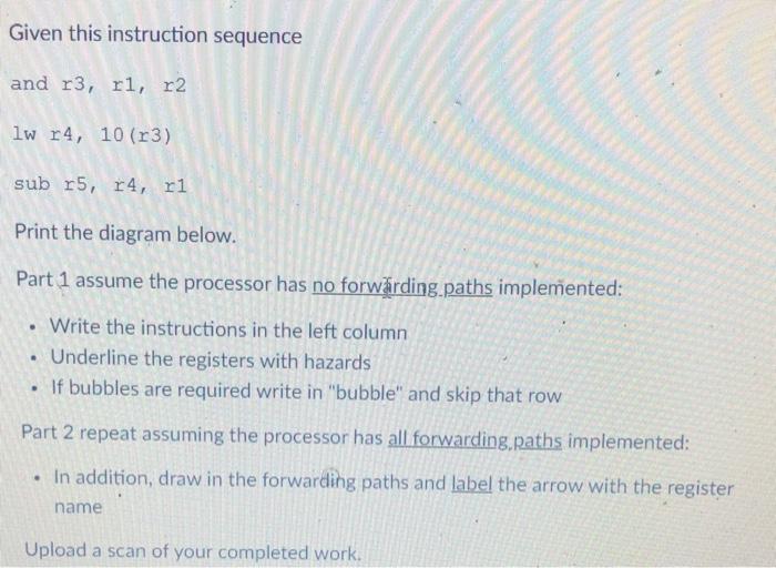 Solved Given this instruction sequence and r3,r1,r2 Iw | Chegg.com