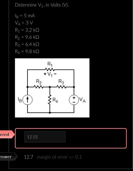 Solved Determine V1, in Volts (V). IB=5 mA VA=3 | Chegg.com