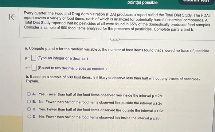 Solved Every quarter, the Food and Drug Administration (FDA) | Chegg.com