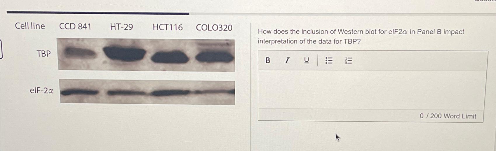 Solved Cell line , CCD 841, HT-29 , HCT116 COLO320\\nelF- | Chegg.com