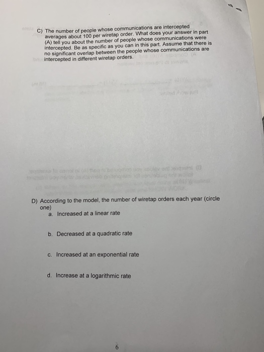 Solved 5. The total number of wiretap orders authorized each | Chegg.com