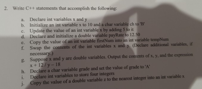 Solved a. 2. Write CH statements that accomplish the | Chegg.com
