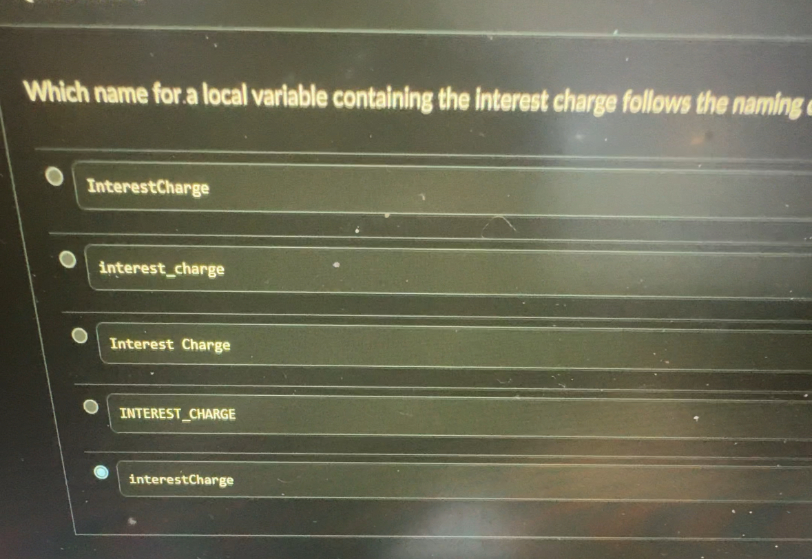 Solved Which name for a local variable containing the | Chegg.com