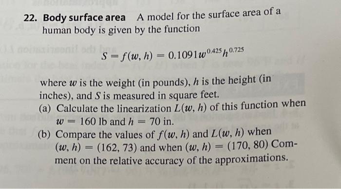 Solved 22. Body surface area A model for the surface area of | Chegg.com