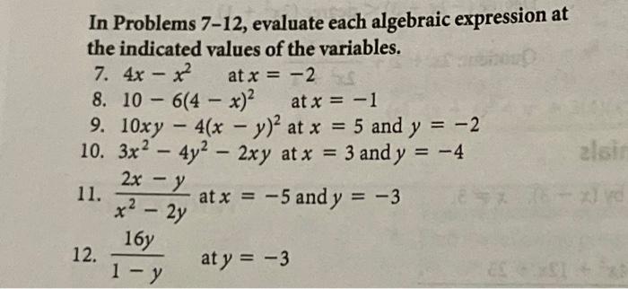 Solved In Problems 7-12, evaluate each algebraic expression | Chegg.com