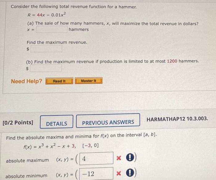 Solved Consider the following total revenue function for a | Chegg.com