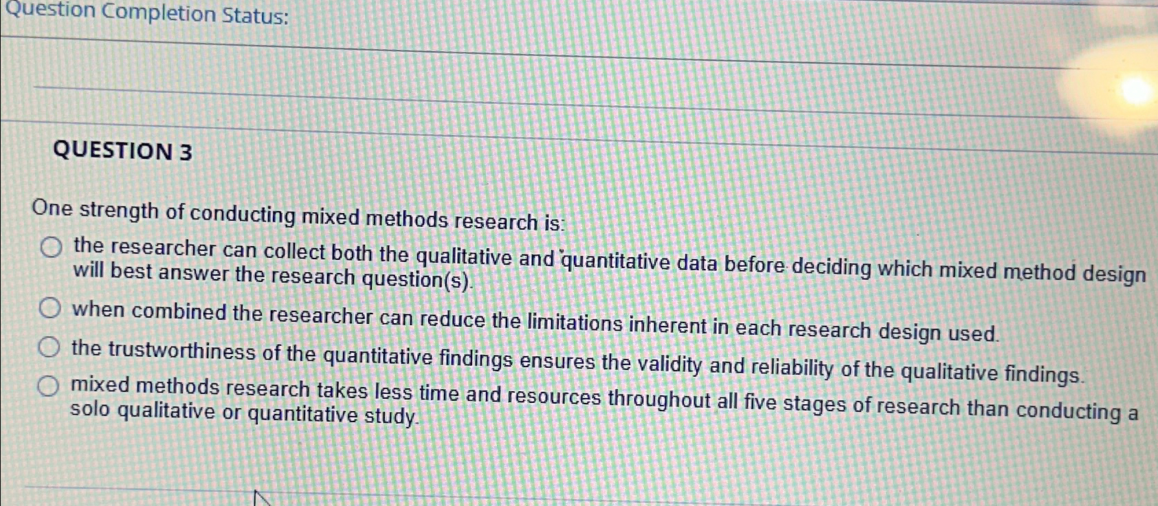 Solved Question Completion Status:QUESTION 3One strength of | Chegg.com