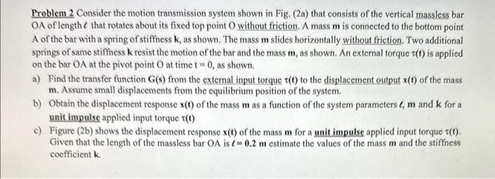 Problem 2 Consider the motion transmission system | Chegg.com