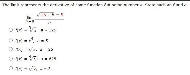 Solved The limit represents the derivative of some function | Chegg.com