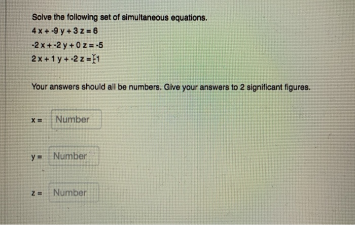 Solved Solve the following set of simultaneous equations. | Chegg.com