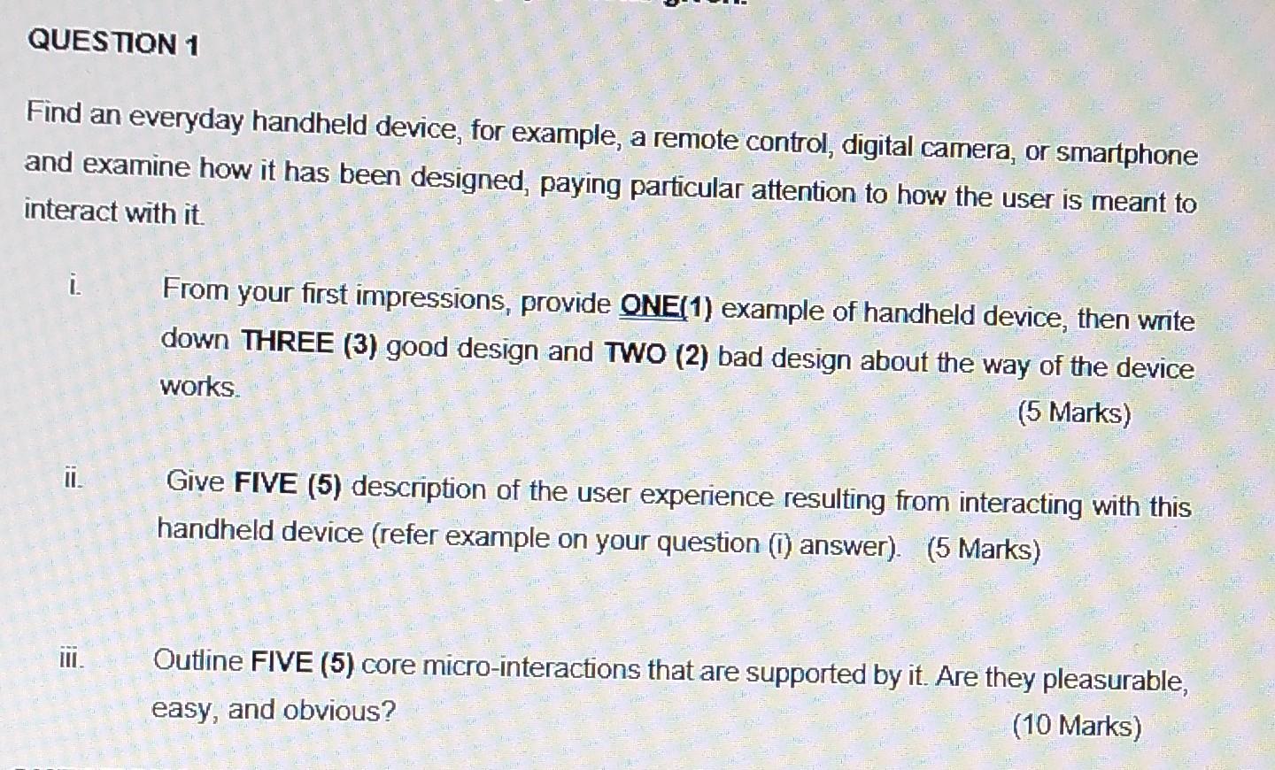 Solved QUESTION 1 Find an everyday handheld device, for | Chegg.com