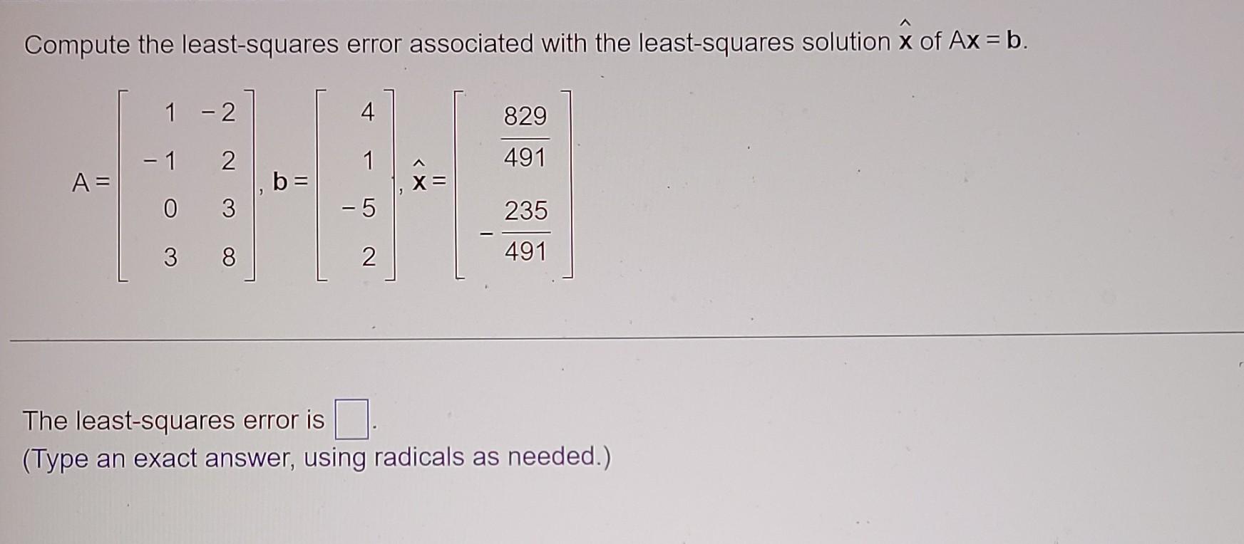 Solved Compute the least-squares error associated with the | Chegg.com