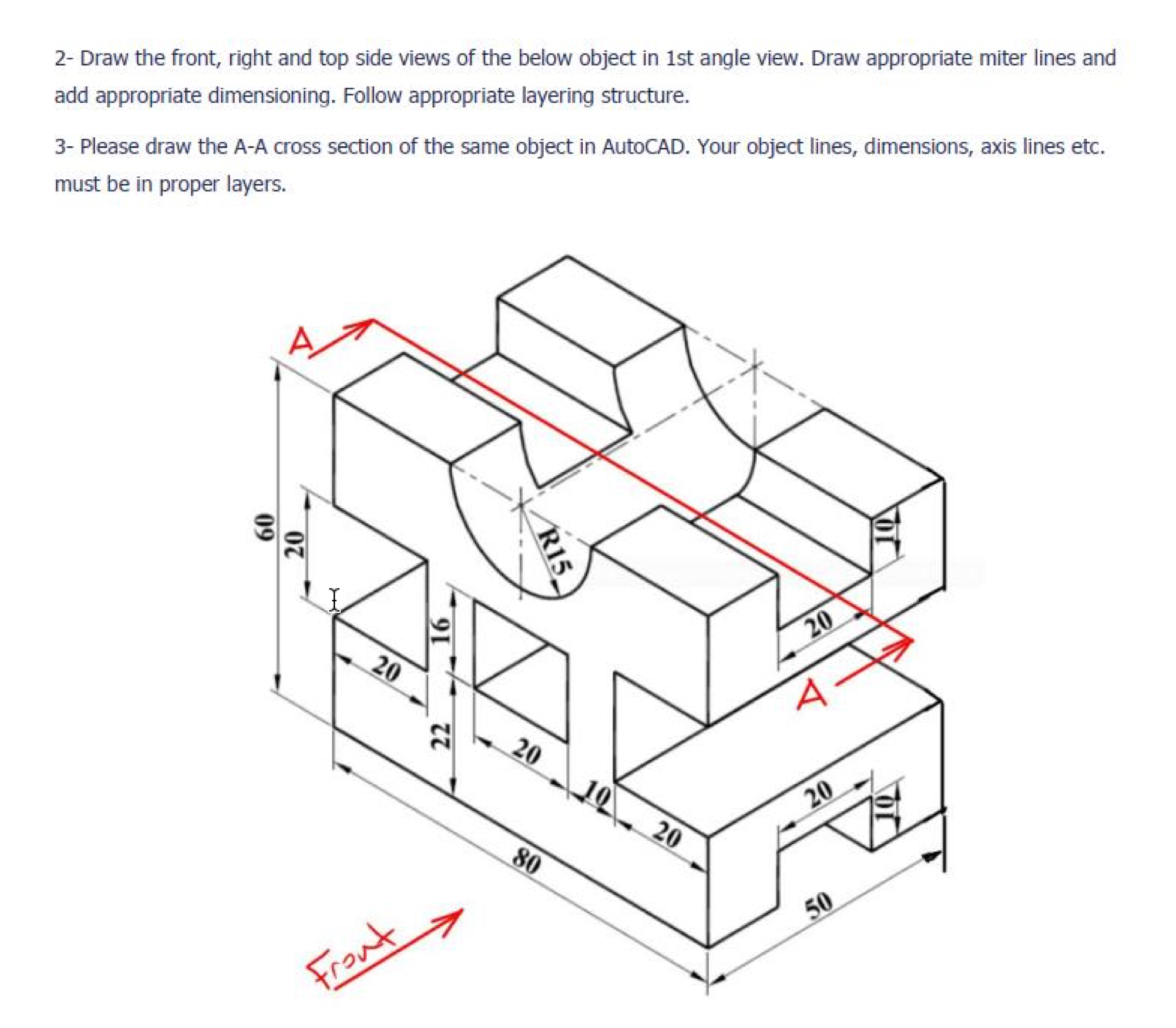 Solved 2- ﻿Draw the front, right and top side views of the | Chegg.com
