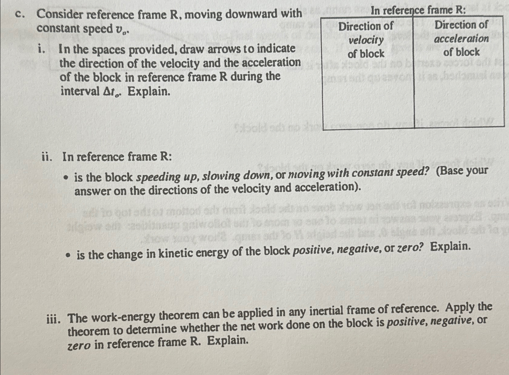 c. ﻿Consider reference frame R, ﻿moving downward with | Chegg.com