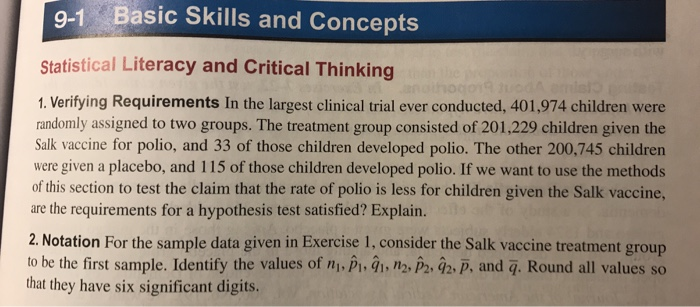 Solved 9-1 Basic Skills and Concepts Statistical Literacy | Chegg.com