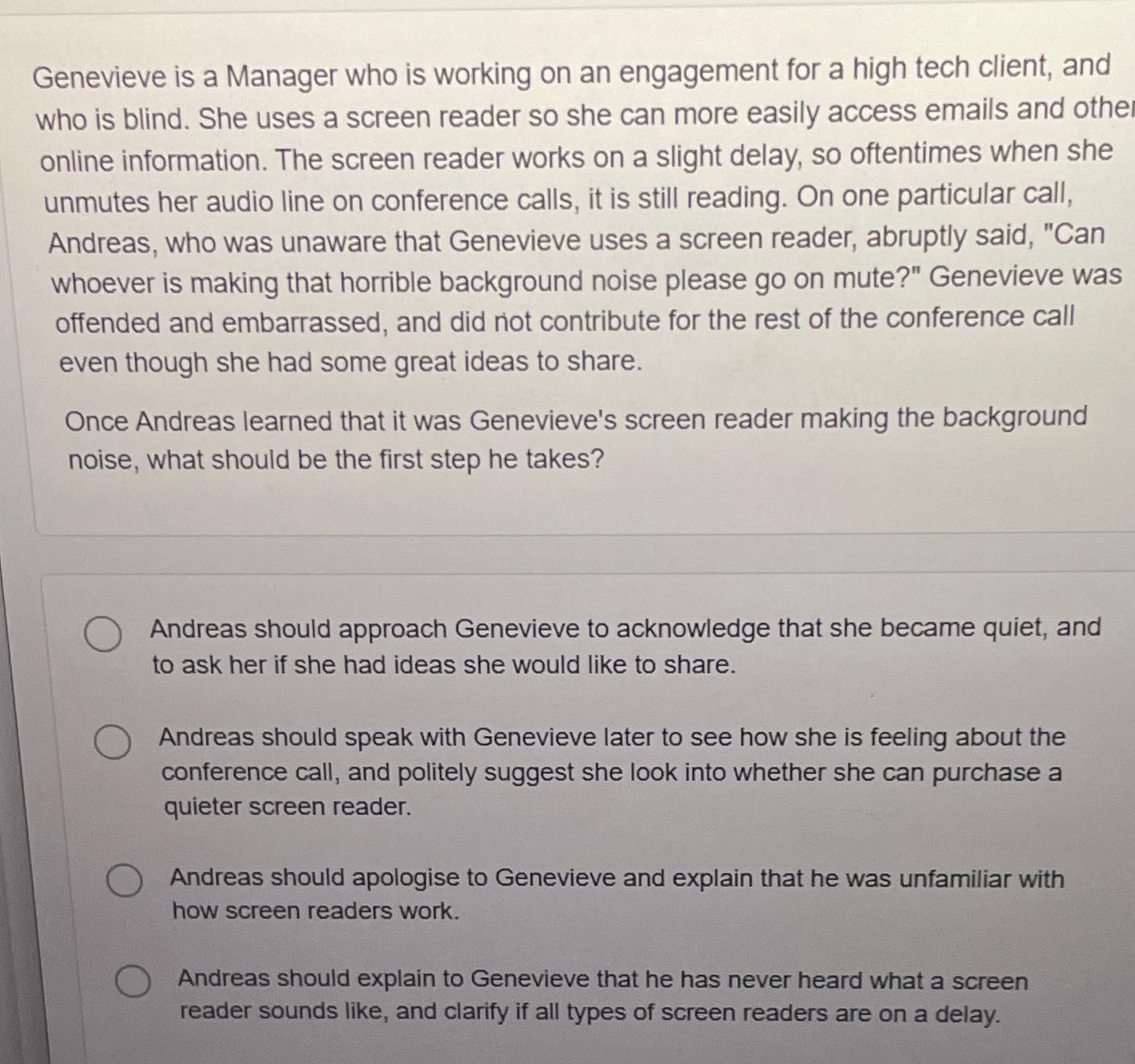 Genevieve is a Manager who is working on an | Chegg.com