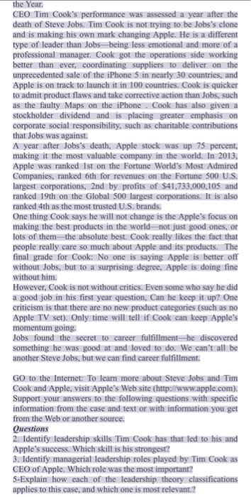 Solved Case study 1 From Steve Jobs to Tim Cook-Apple 90 VS | Chegg.com