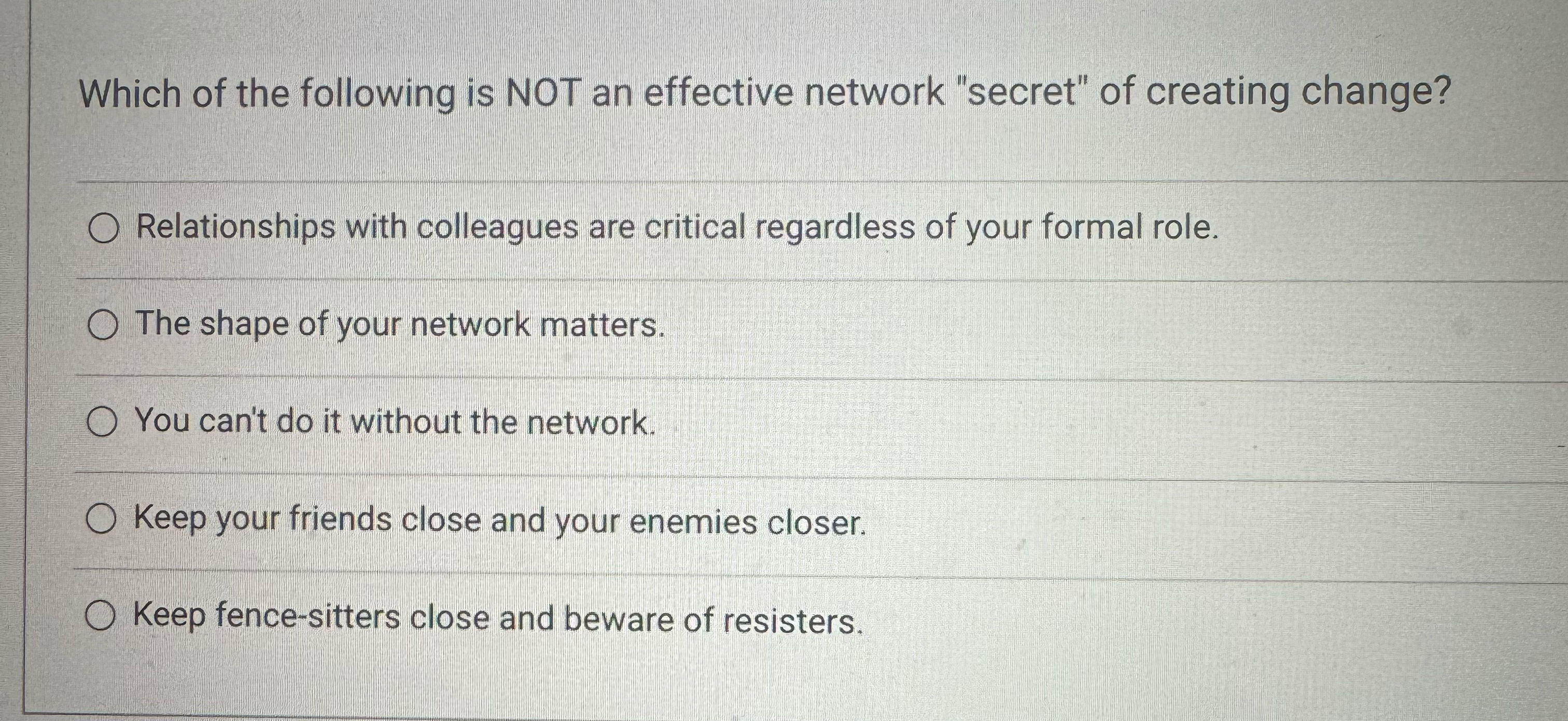 Solved Which of the following is NOT an effective network | Chegg.com