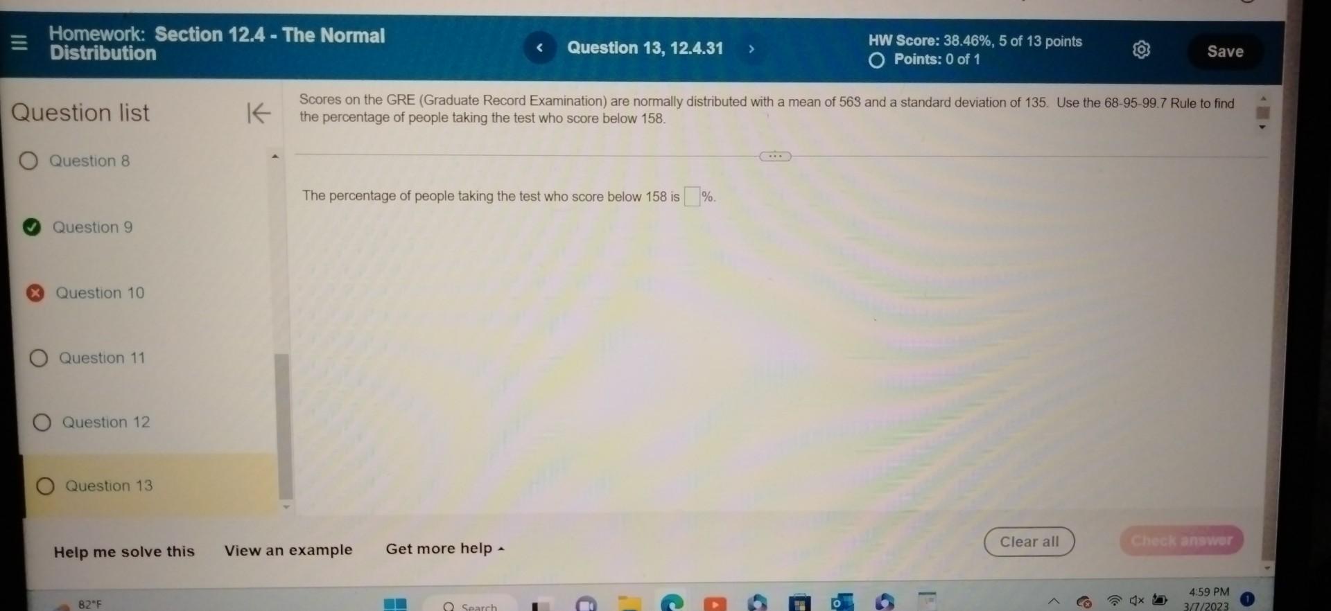 Solved Question list Scores on the GRE (Graduate Record | Chegg.com