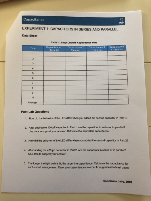 Solved Capacitance Experiment 1 Capacitors In Series And