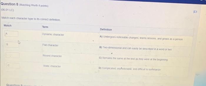 Question 8 Matching Worth 4 points) (06.01 LC) Match | Chegg.com