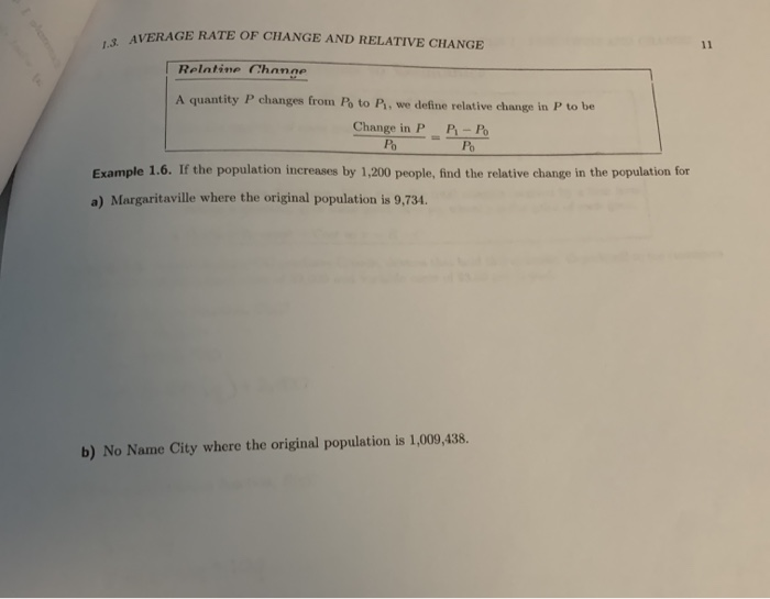 Solved AVERAGE RATE OF CHANGE AND RELATIVE CHANGE 1.3. | Chegg.com