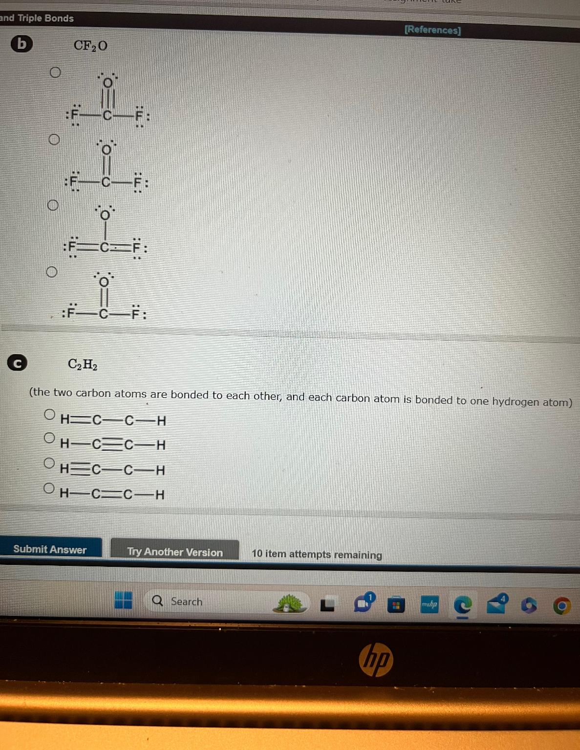 (b) CF2O[References]C ,C2H2(the two carbon atoms are | Chegg.com