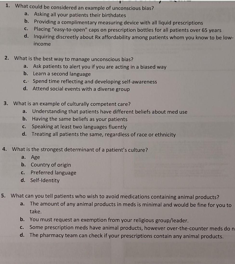 Solved 1. What could be considered an example of unconscious | Chegg.com