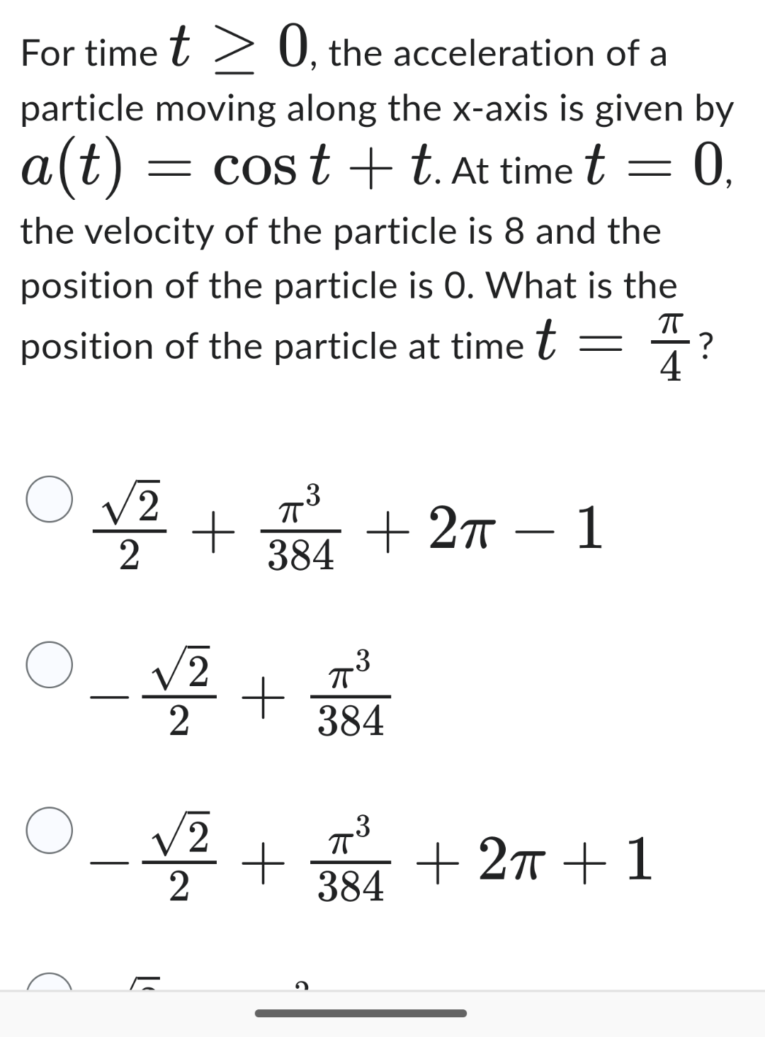 Solved For time t≥0, ﻿the acceleration of a particle moving | Chegg.com