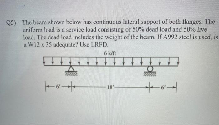 Solved Q5) The beam shown below has continuous lateral | Chegg.com