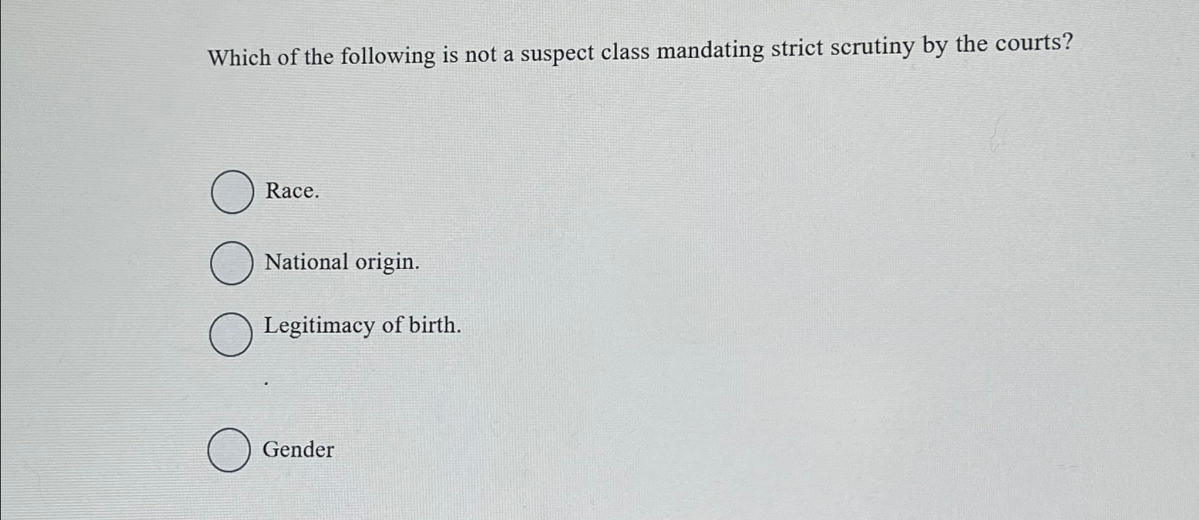 Solved Which of the following is not a suspect class | Chegg.com