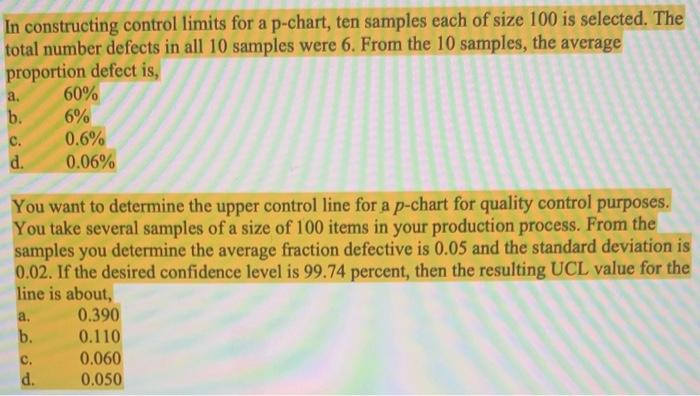 Solved In constructing control limits for a p-chart, ten | Chegg.com