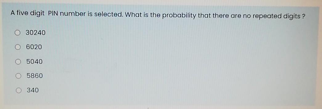 Solved A five digit PIN number is selected. What is the | Chegg.com
