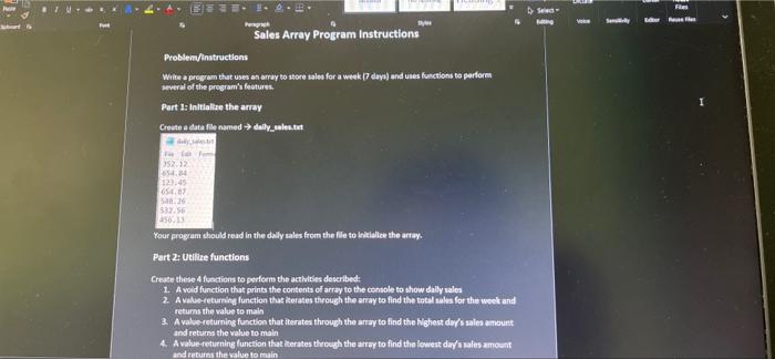 Solved ESE... Fle Sales Array Program Instructions | Chegg.com