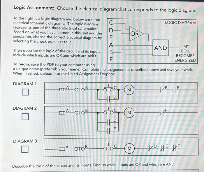 Solved Logic Assignment: Choose the elctrical diagram that | Chegg.com