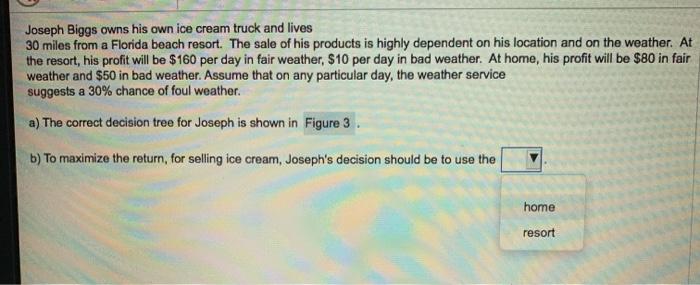 Solved Joseph Biggs owns his own ice cream truck and lives | Chegg.com