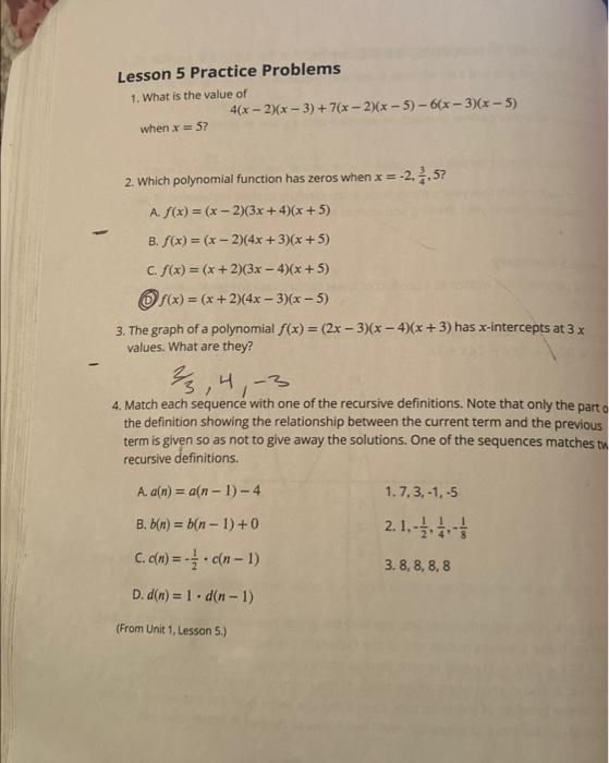 Solved Lesson 5 Practice Problems 1. What is the value of | Chegg.com