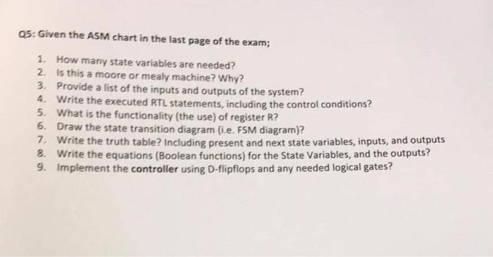 Q5: Given the ASM chart in the last page of the exam; | Chegg.com