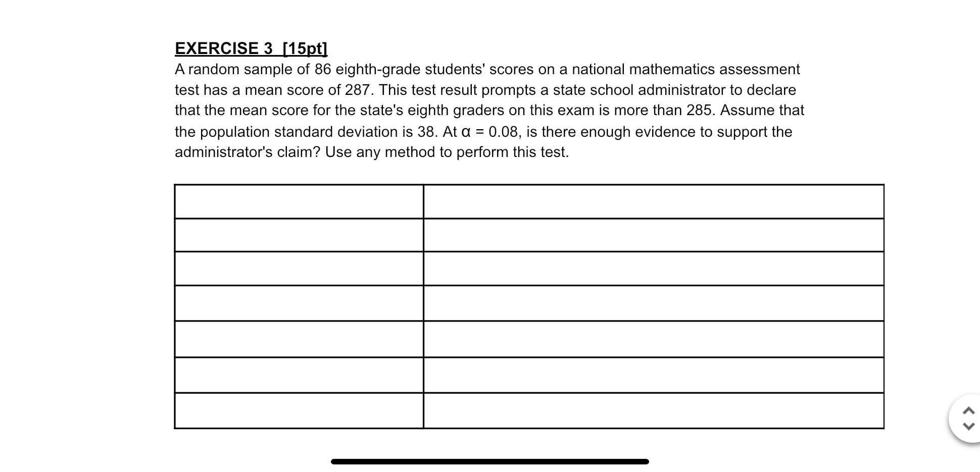 Solved EXERCISE 3 [15pt]A random sample of 86 ﻿eighth-grade | Chegg.com
