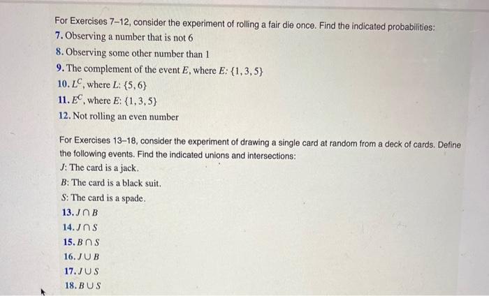 Solved For Exercises 7-12, consider the experiment of | Chegg.com