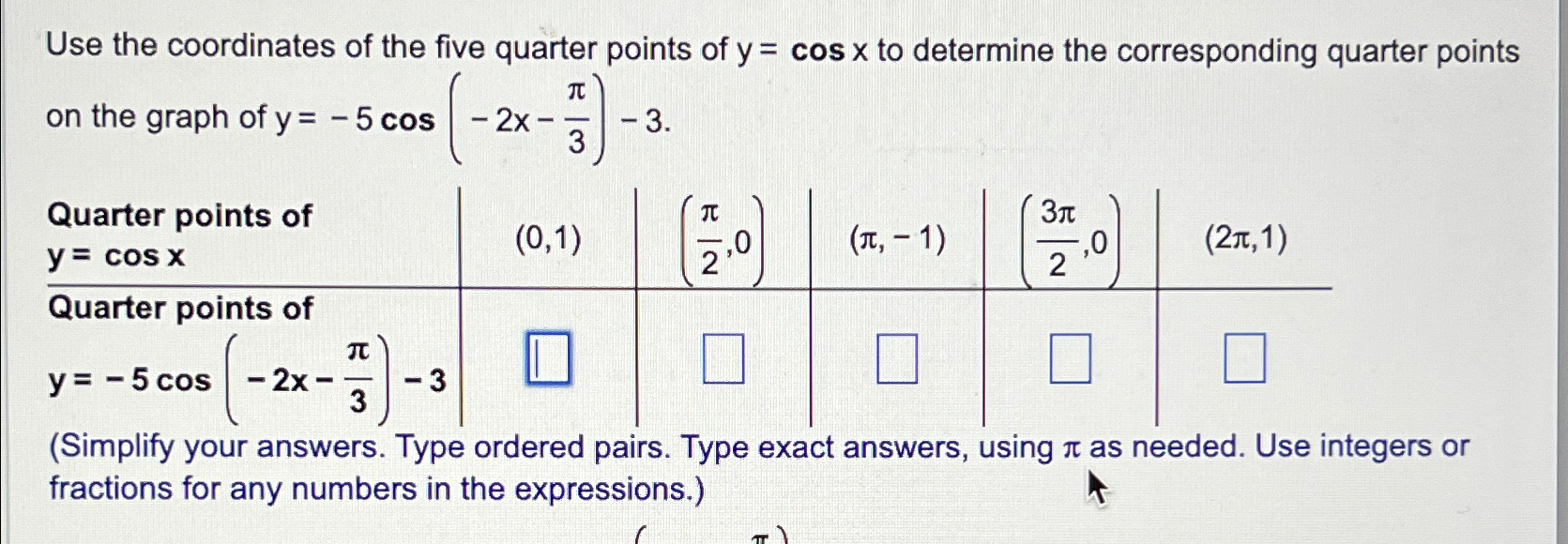 Solved Use the coordinates of the five quarter points of | Chegg.com