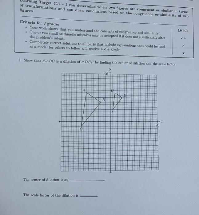 Solved Show that ABC is a dilation of DEF by finding the | Chegg.com