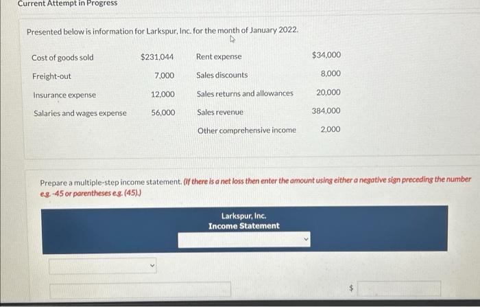 Solved Current Attempt in Progress Presented below is | Chegg.com