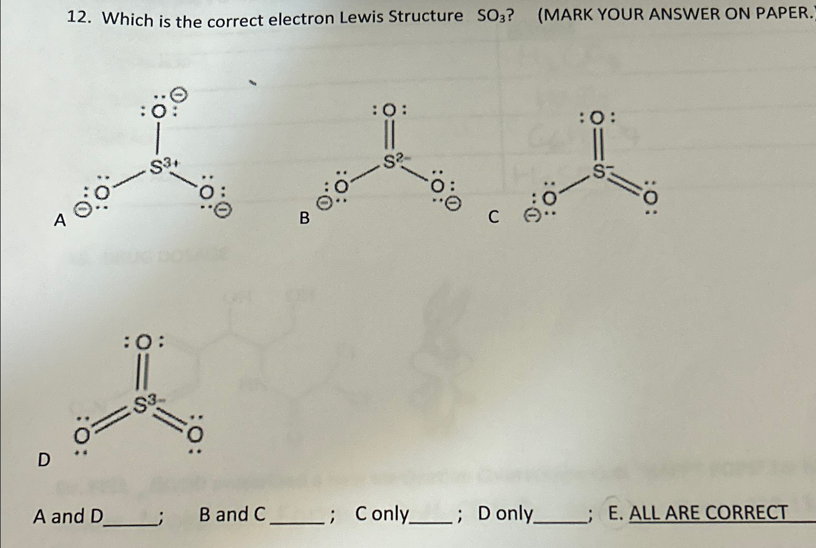 Solved Which is the correct electron Lewis Structure SO3 ?A) | Chegg.com
