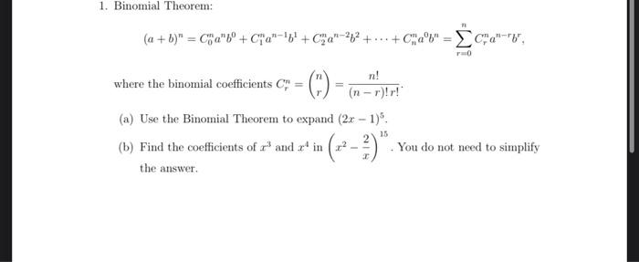 Solved 1. Binomial Theorem: | Chegg.com
