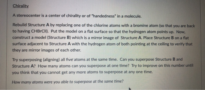 Solved Chirality A stereocenter is a center of chirality or | Chegg.com