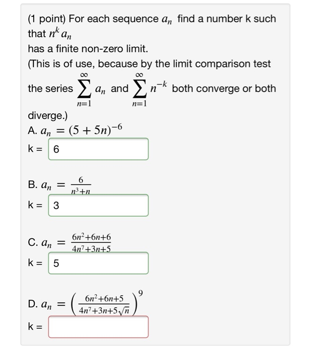 Solved (1 point) For each sequence an find a number k such | Chegg.com