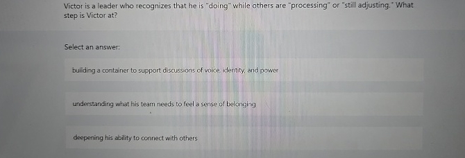 Solved Victor is a leader who recognizes that he is "doing" | Chegg.com