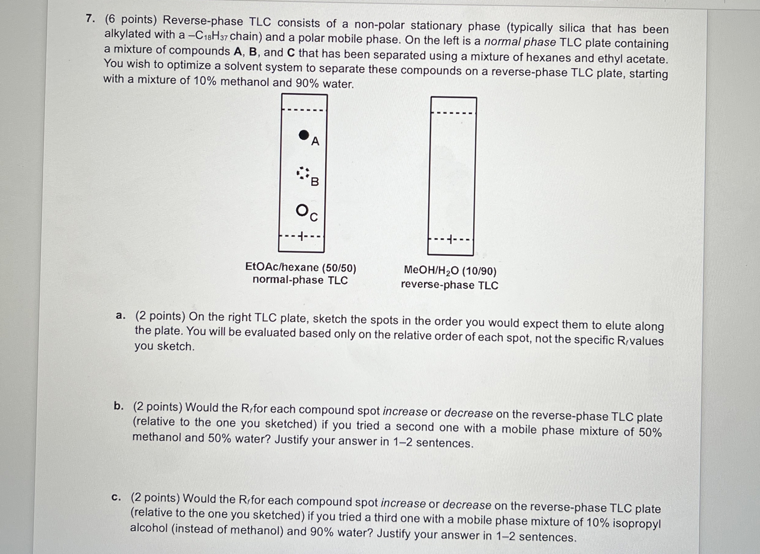 Solved Please help!(6 ﻿points) ﻿Reverse-phase TLC consists | Chegg.com
