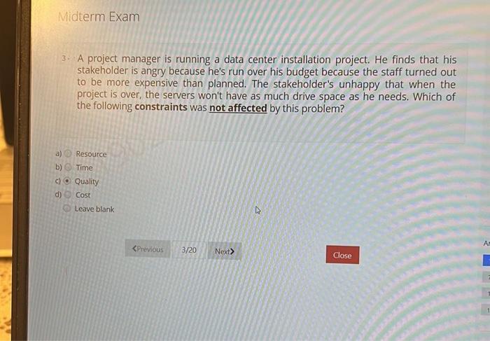 Solved 3. A project manager is running a data center | Chegg.com
